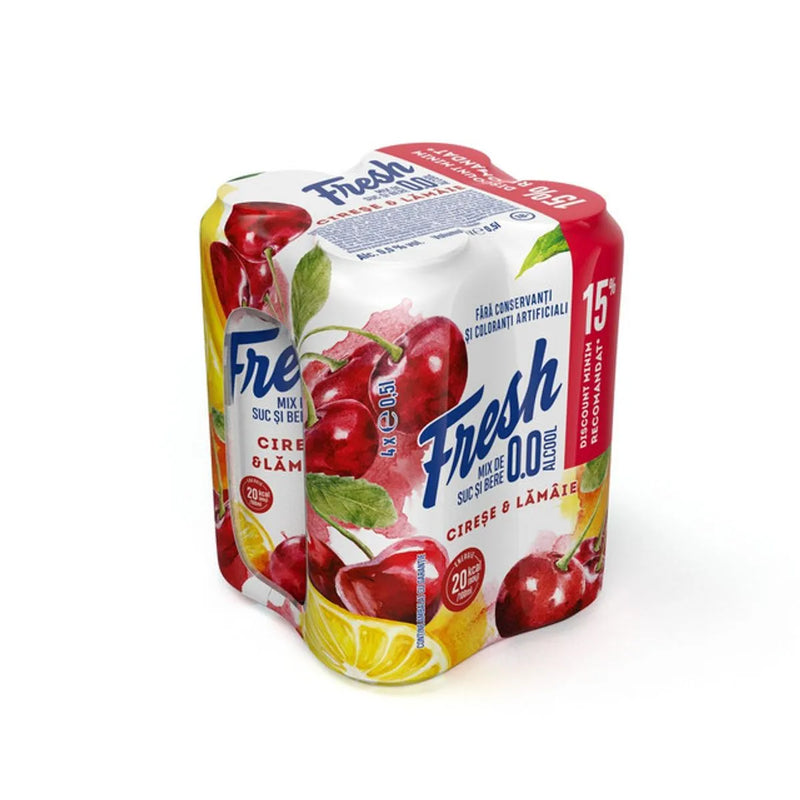 Fresh 0.0 Cirese si Lamaie, Mix de Fructe cu Bere fara alcool, 4X0.5L ...